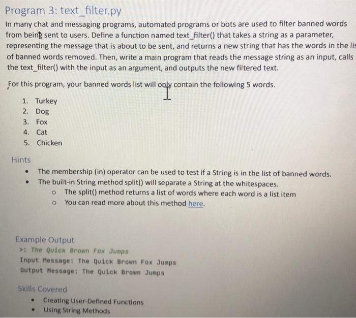 Solved Program 3: text_filter.py In many chat and messaging | Chegg.com