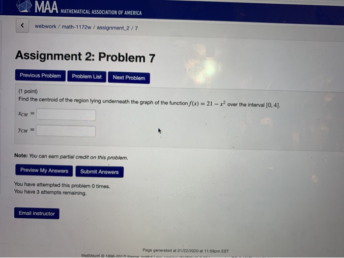 Solved MAA. MATHEMATICAL ASSOCIATION OF AMERICA webwork / | Chegg.com