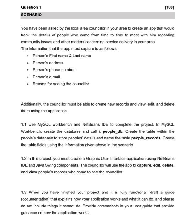 Solved create the database and use netbeans as well for the | Chegg.com