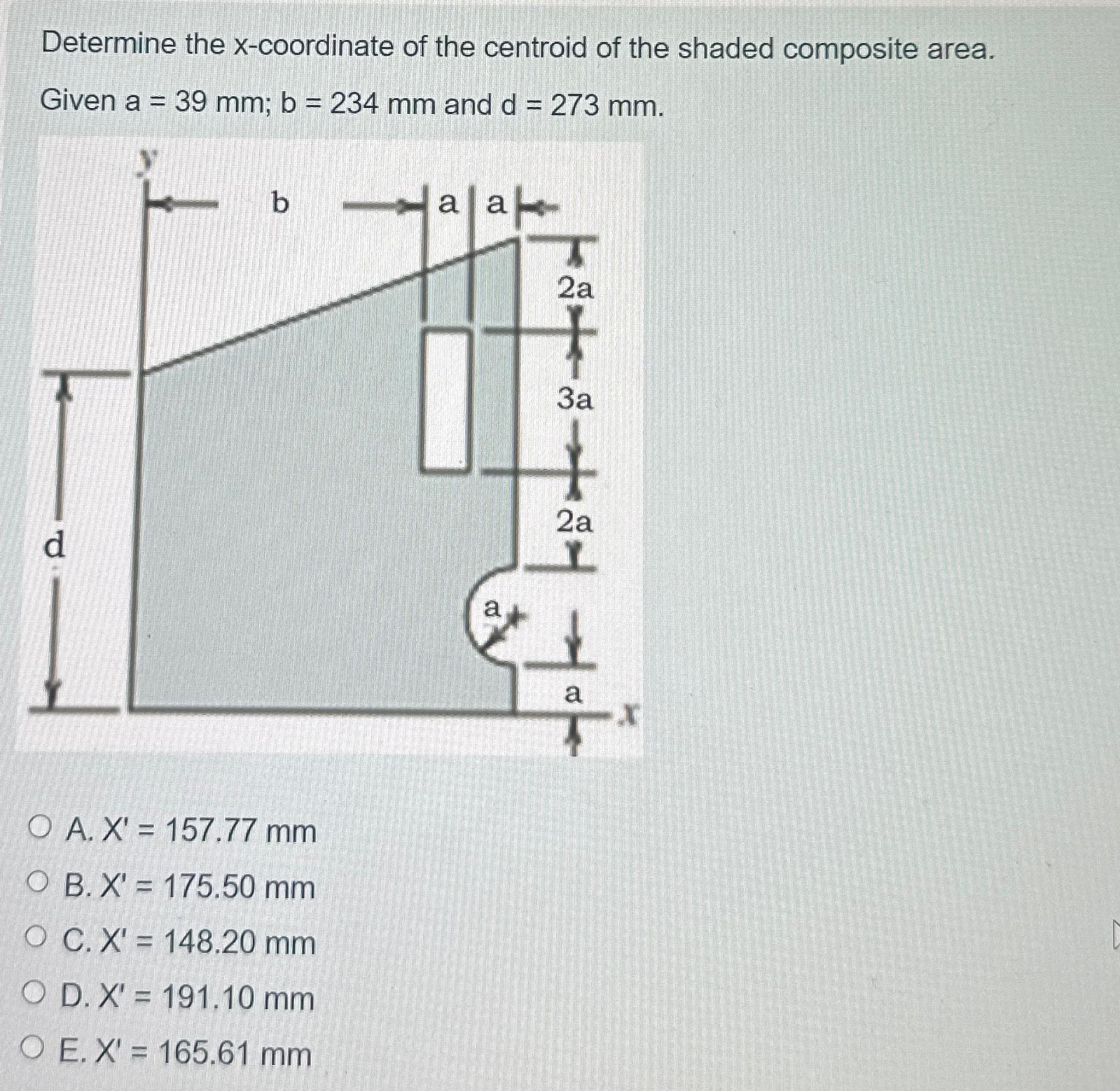 Solved Determine the x-coordinate of the centroid of the | Chegg.com