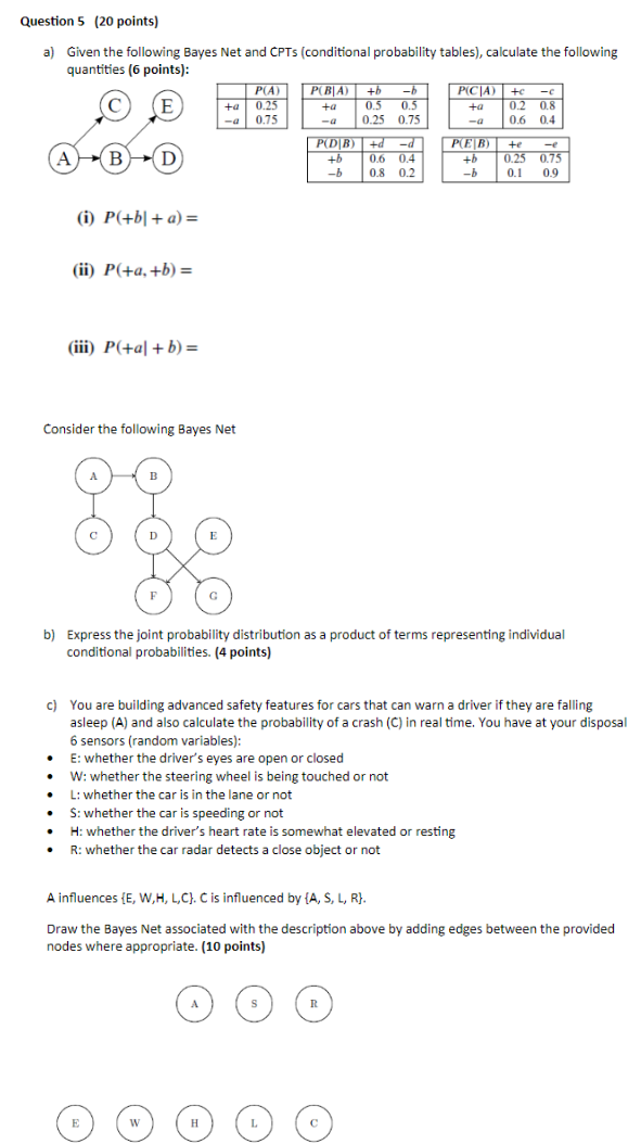 Solved Question 5 (20 points)a) Given the following Bayes | Chegg.com Solved Question 5 (20 points)a) Given the following Bayes | Chegg.com