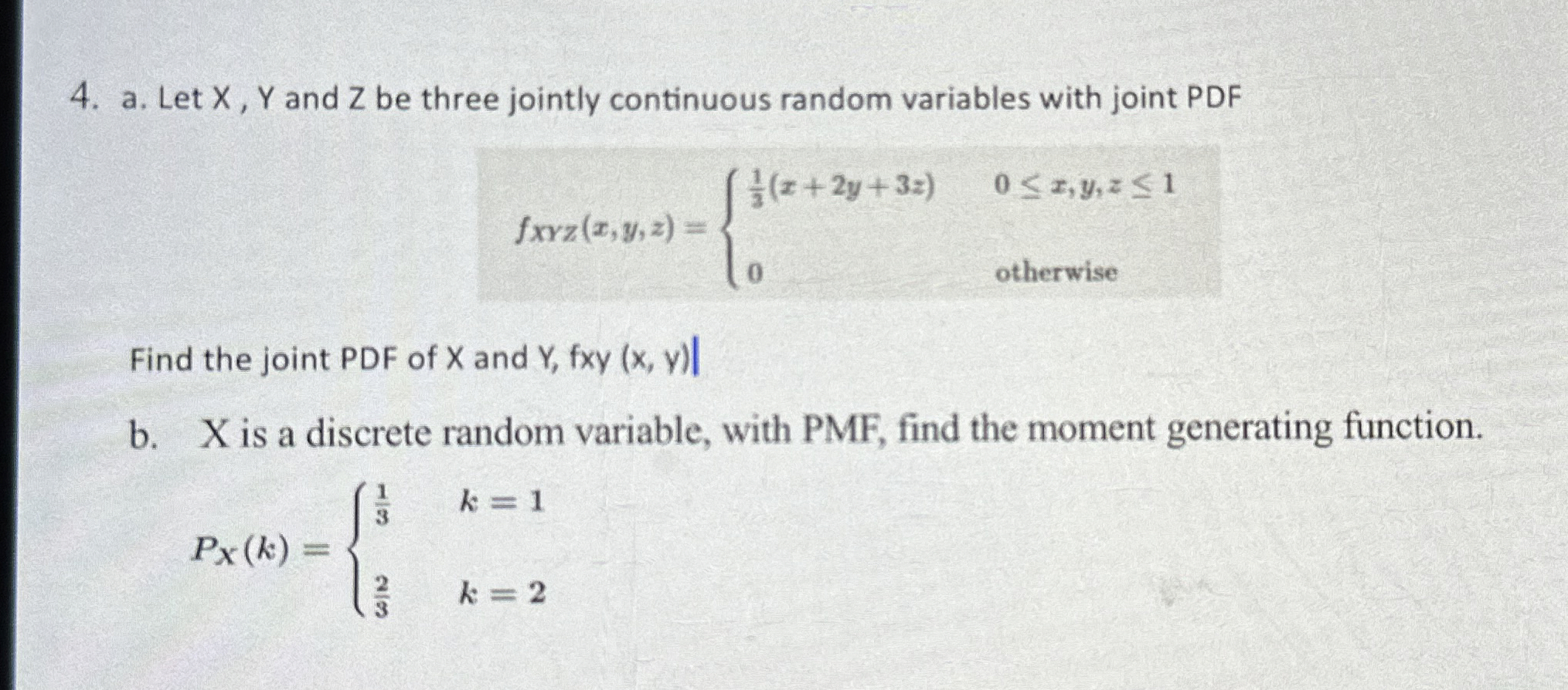 Solved a. ﻿Let x,Y ﻿and Z ﻿be three jointly continuous | Chegg.com