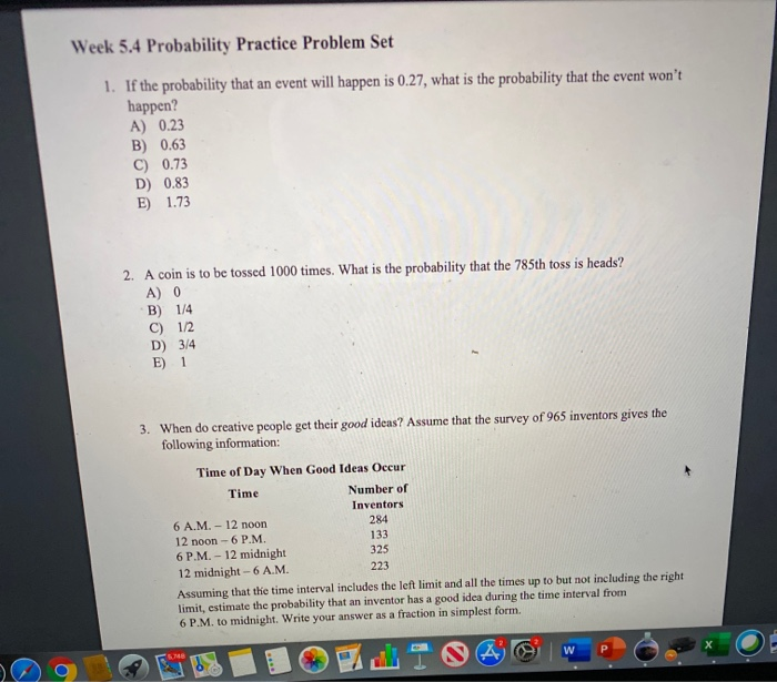 Solved Week 5.4 Probability Practice Problem Set 1. If the | Chegg.com