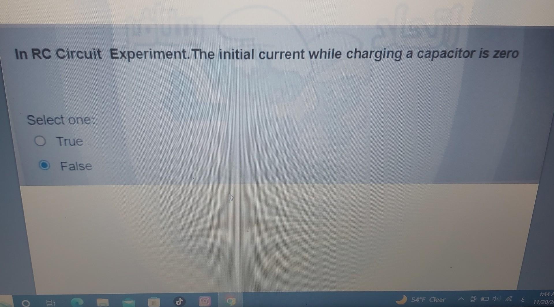 Solved In RC Circuit Experiment. The initial current while | Chegg.com