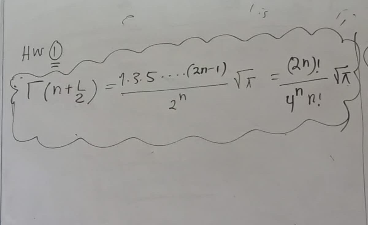 Solved {Γ(n+L2)=1*3*5cdots(2n-1)2nπ2=(2n)!4nn!π2} | Chegg.com