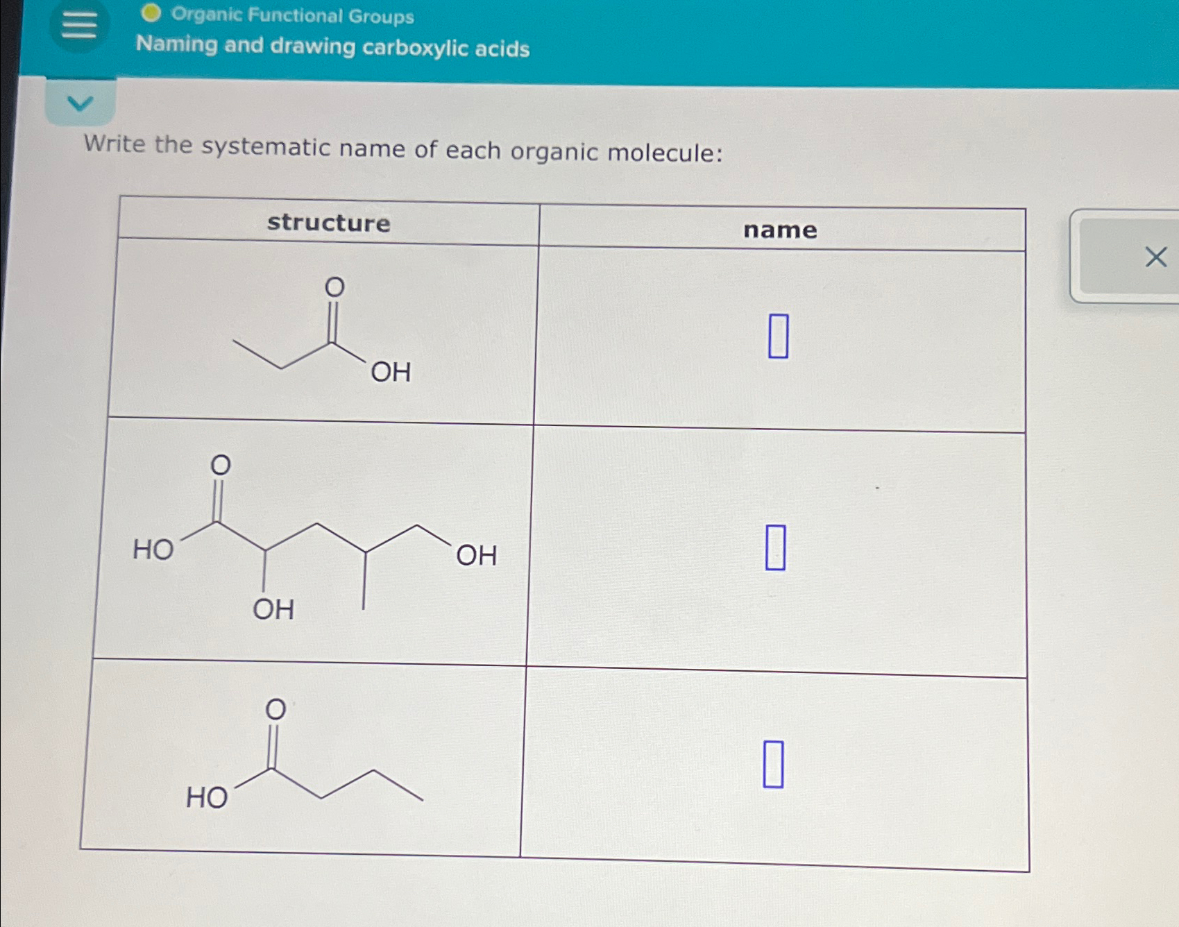 Solved Organic Functional GroupsNaming and drawing | Chegg.com
