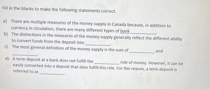 Solved Fill in the blanks to make the following statements | Chegg.com