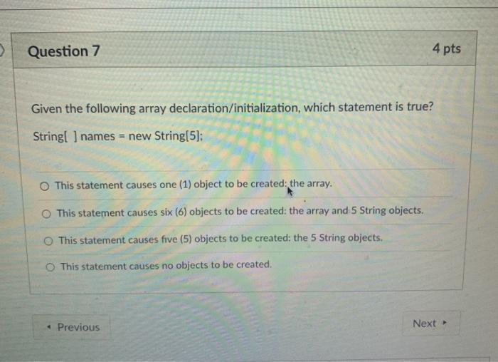 Solved Question 7 4 pts Given the following array | Chegg.com