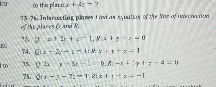 Solved Acu- to the plane x + 4z = 2 73–76. Intersecting | Chegg.com