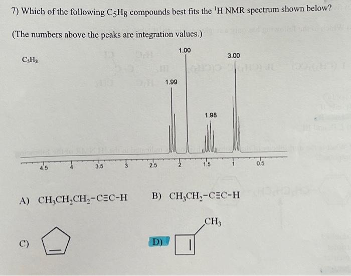 Solved 7) Which of the following C5H8 compounds best fits | Chegg.com