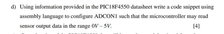 Solved d) Using information provided in the PIC18F4550 | Chegg.com