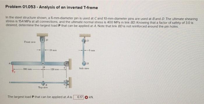 Solved Problem 01.053 . Analysis of an inverted T-frame In | Chegg.com