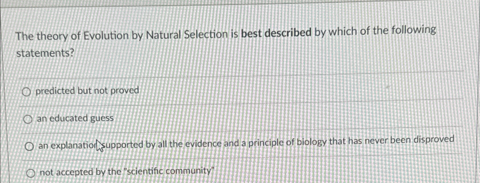 Solved The theory of Evolution by Natural Selection is best | Chegg.com