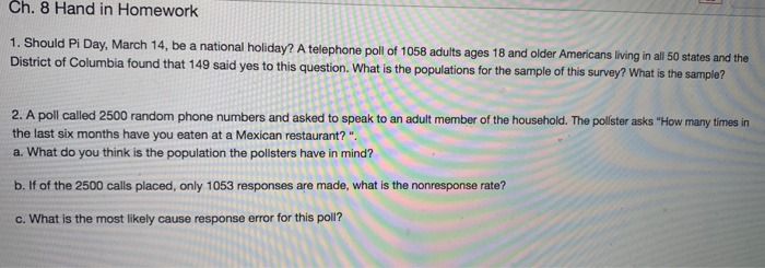 Solved Ch. 8 Hand in Homework 1. Should Pi Day, March 14, be | Chegg.com