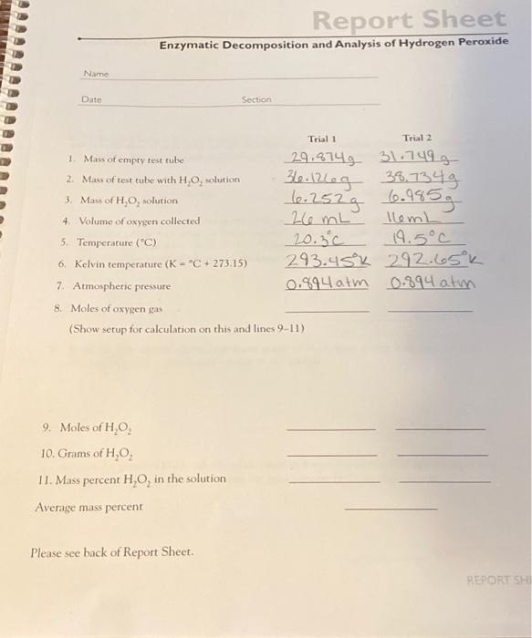 Solved Enzymatic Decomposition and Analysis of Hydrogen | Chegg.com