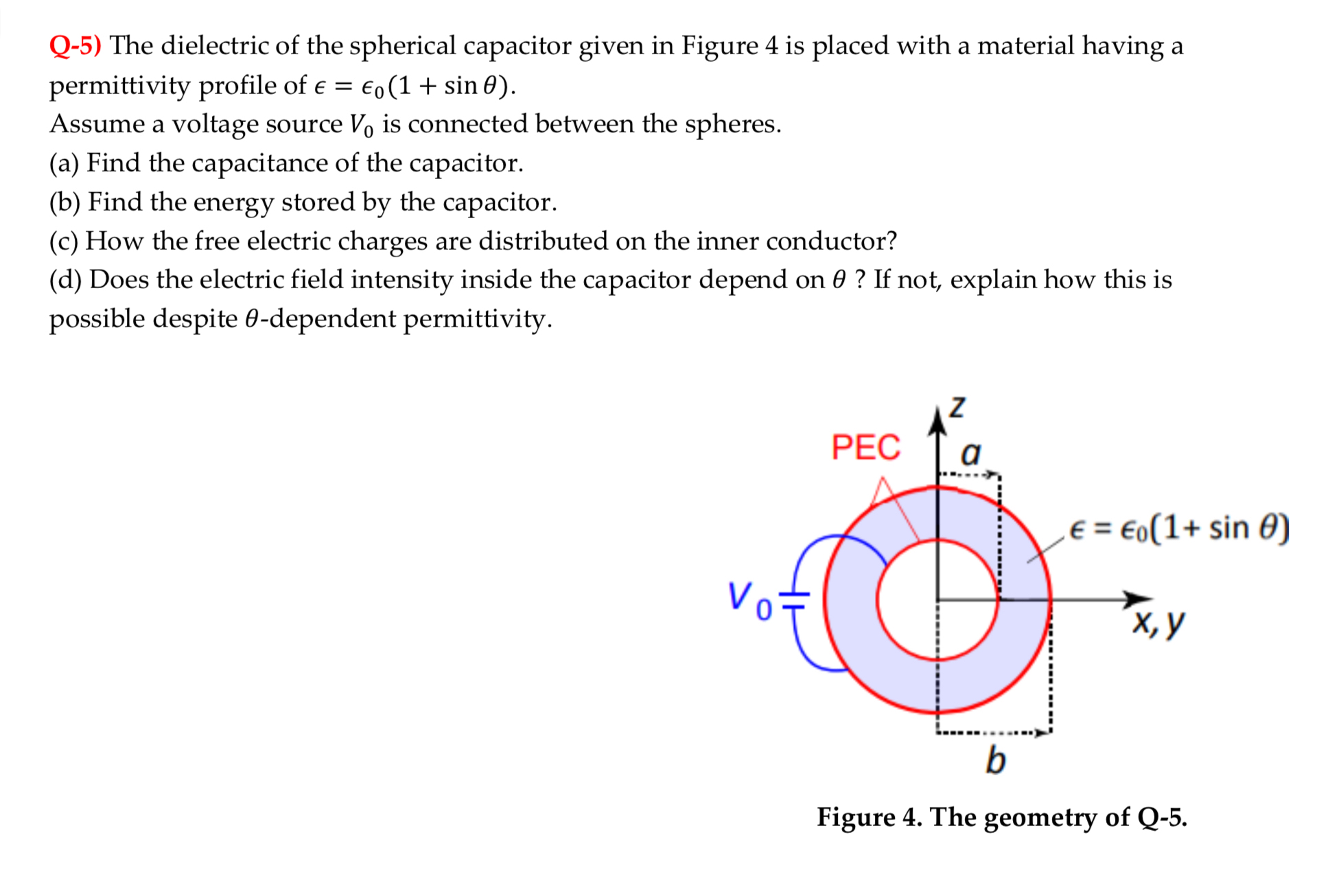 Q-5) ﻿The dielectric of the spherical capacitor given | Chegg.com