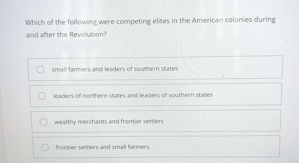 Solved Which of the following were competing elites in the | Chegg.com