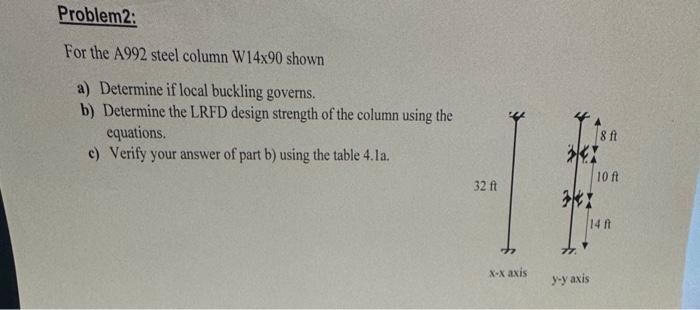 Solved Problem2: For the A992 steel column W14x90 shown a) | Chegg.com