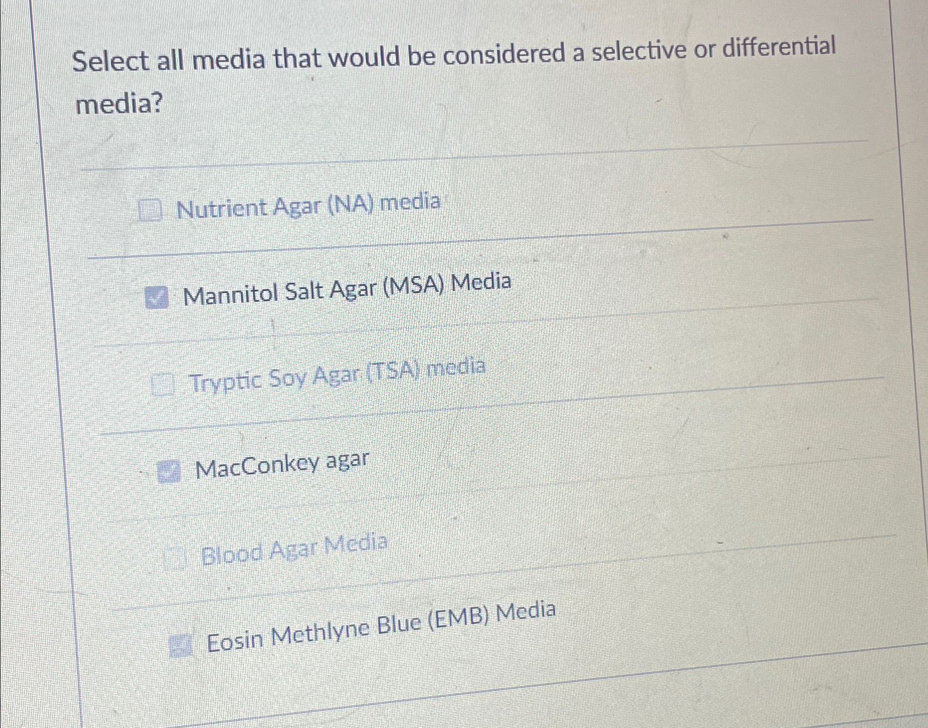 Solved Select all media that would be considered a selective | Chegg.com