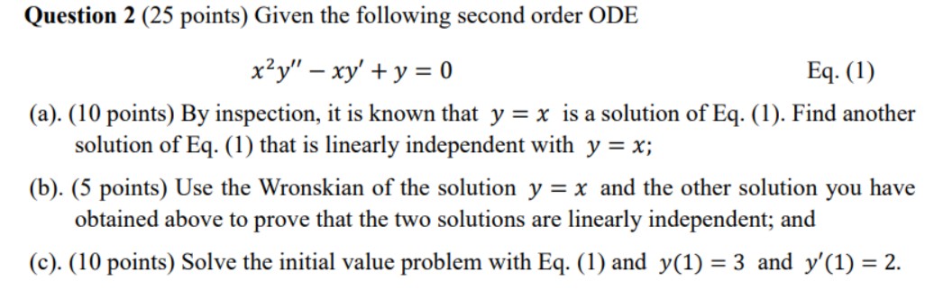 Solved Question 2 ( 25 ﻿points) ﻿Given the following second | Chegg.com