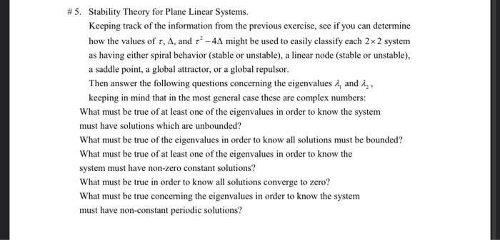 Solved 45. Stability Theory for Plane Linear Systems. | Chegg.com