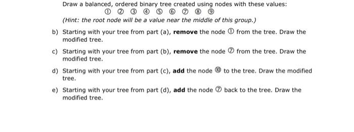 Solved Draw a balanced, ordered binary tree created using | Chegg.com