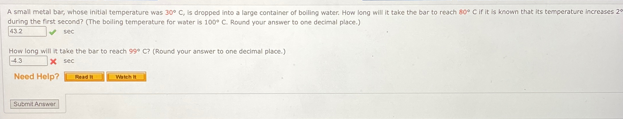Solved A small metal bar, whose initial temperature was | Chegg.com