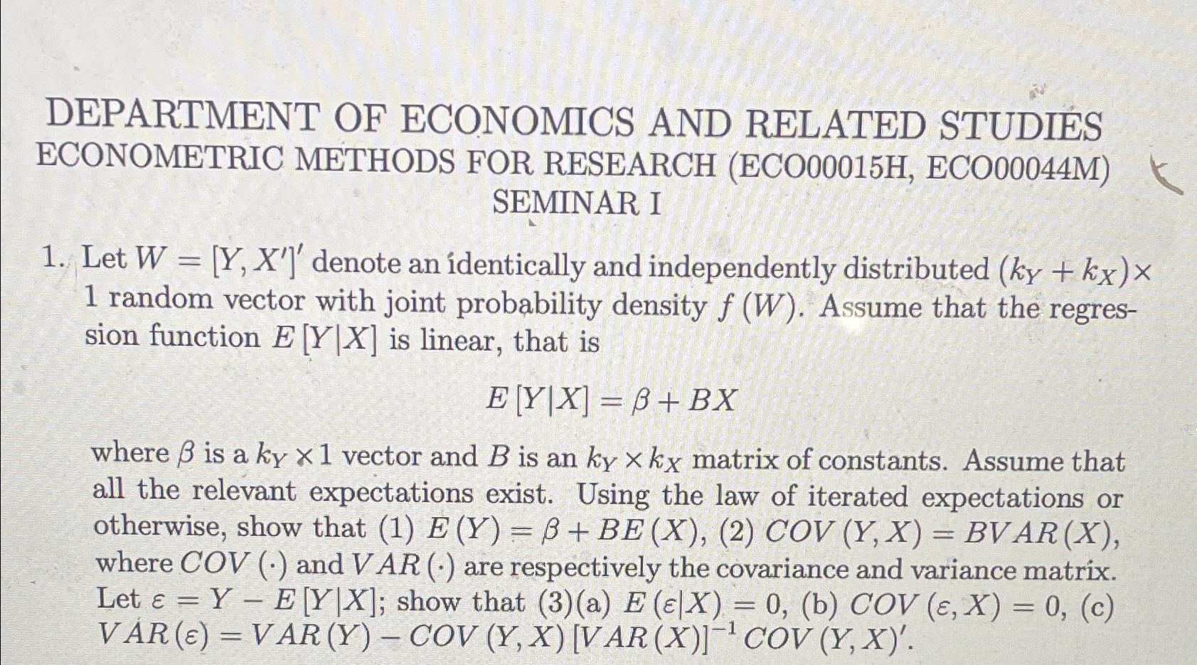 Solved DEPARTMENT OF ECONOMICS AND RELATED STUDIES | Chegg.com
