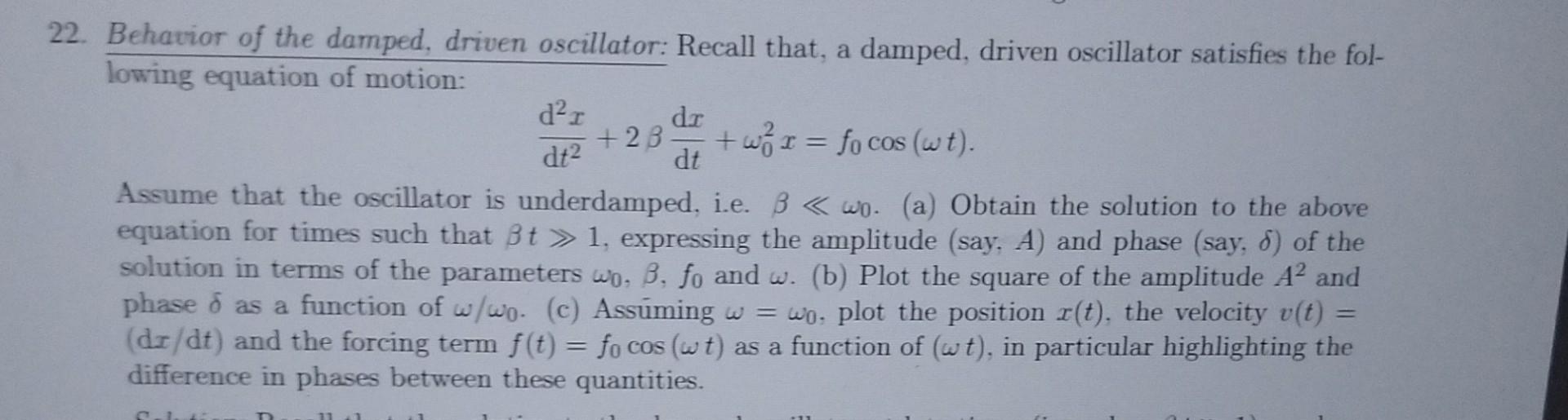 Solved Behavior of the damped, driven oscillator: Recall | Chegg.com
