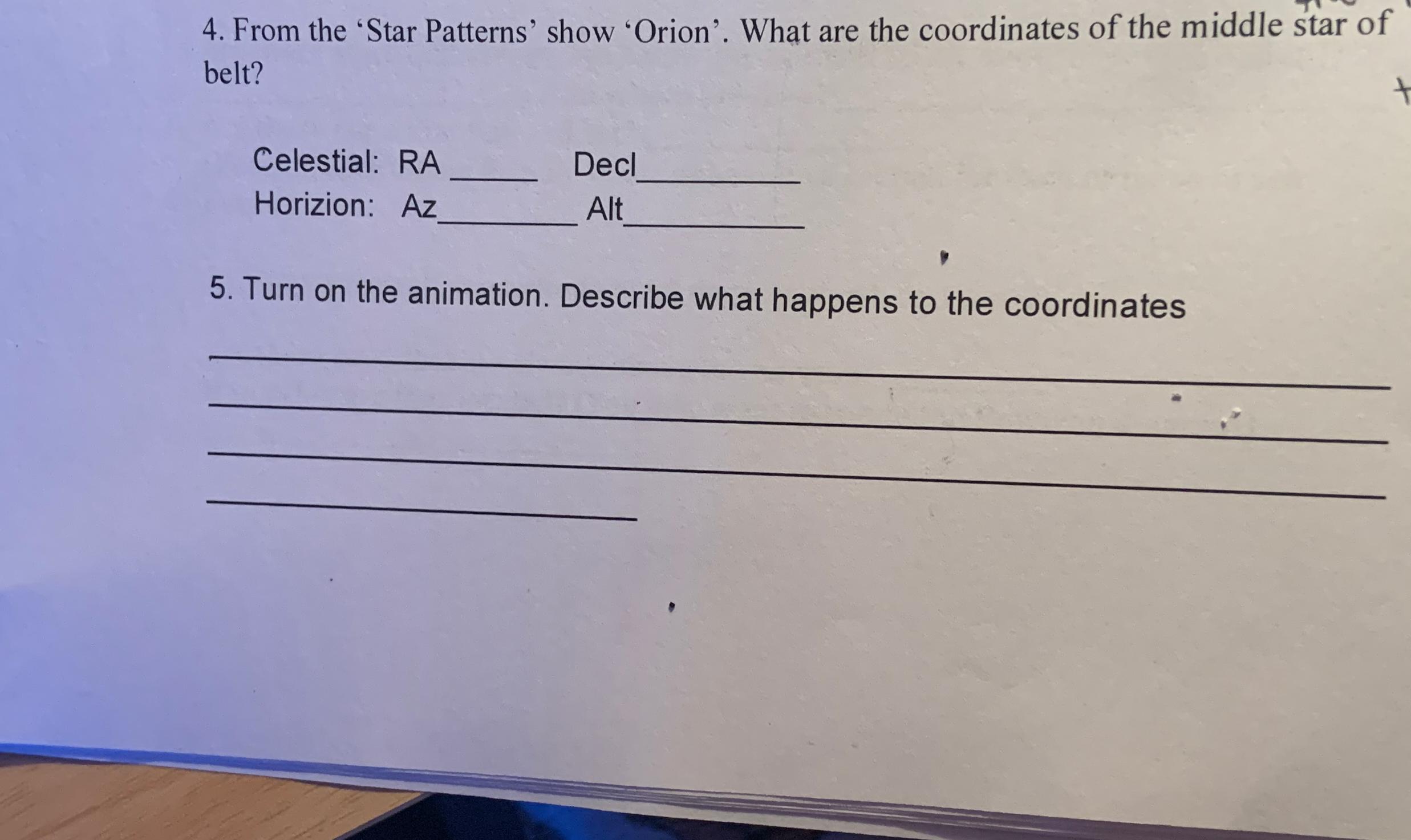 From the 'Star Patterns' show 'Orion'. What are the | Chegg.com