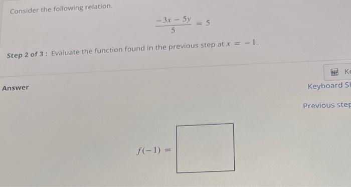 Solved Consider the following relation -3x - 5y 5 = 5 -1. | Chegg.com