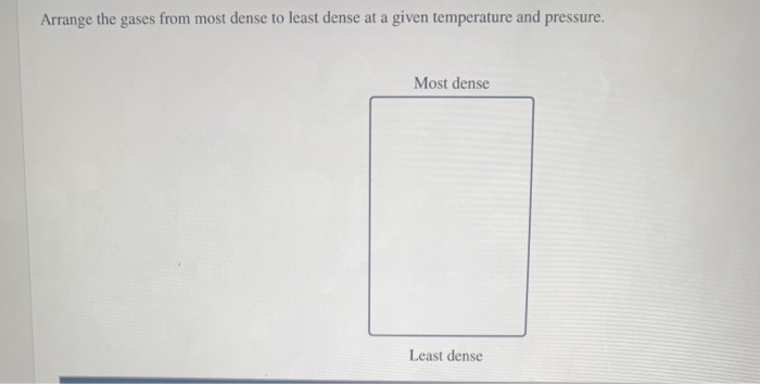 Solved Arrange the gases from most dense to least dense at a | Chegg.com