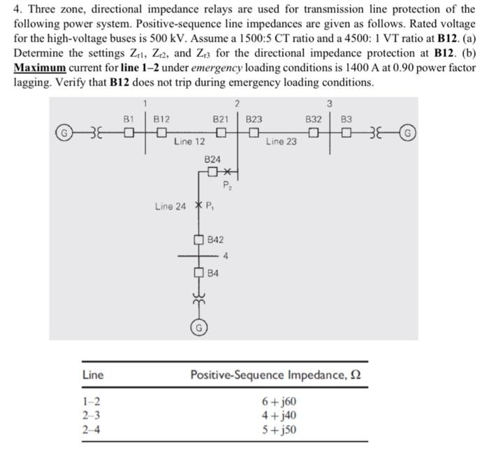Solved 4. Three zone, directional impedance relays are used | Chegg.com