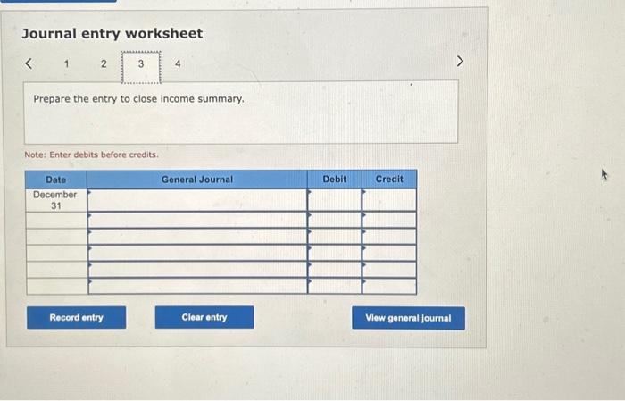 Solved Journal entry worksheet 4 Prepare the entry to close | Chegg.com