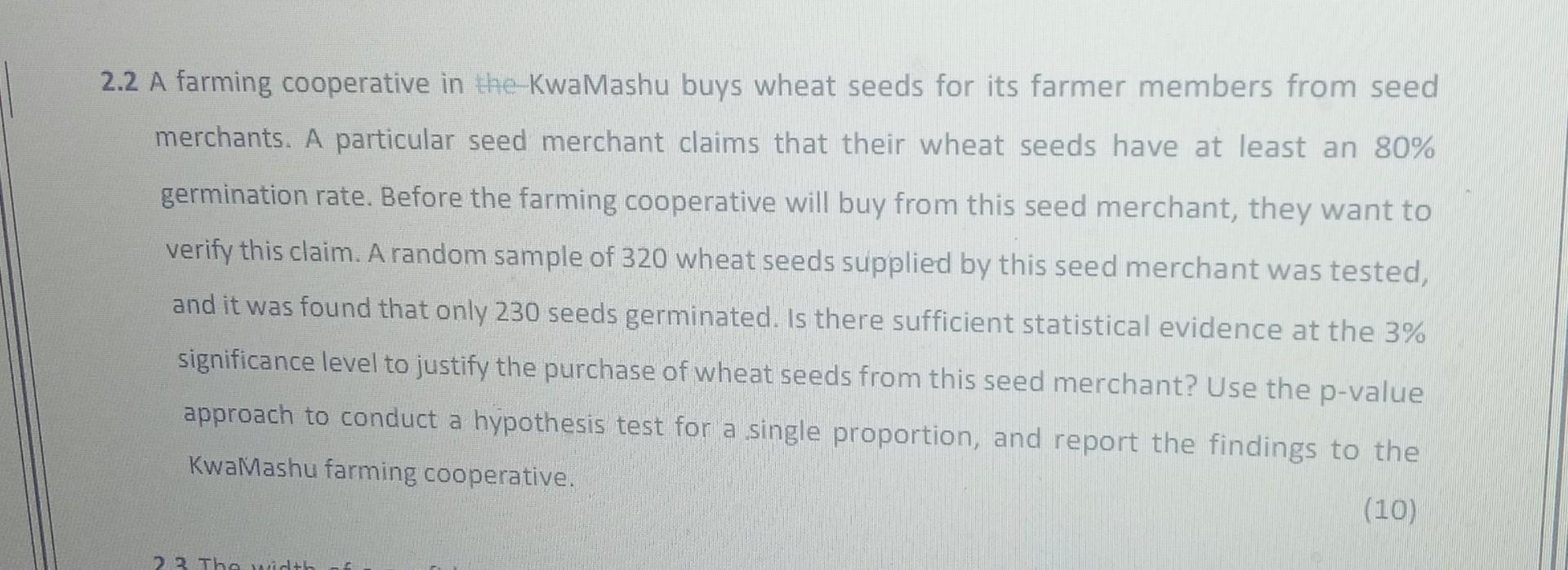 Solved 2.2 A farming cooperative in the-KwaMashu buys wheat | Chegg.com