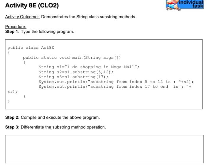 Solved individual task Activity 8E (CLO2) Activity Outcome: | Chegg.com