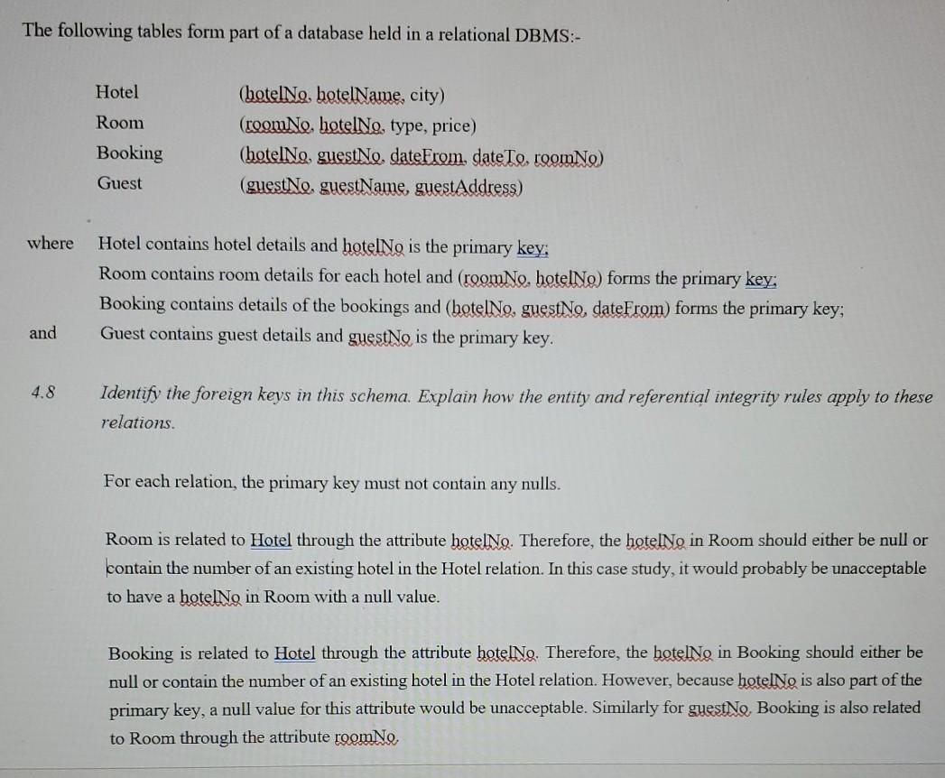Solved The following tables form part of a database held in | Chegg.com