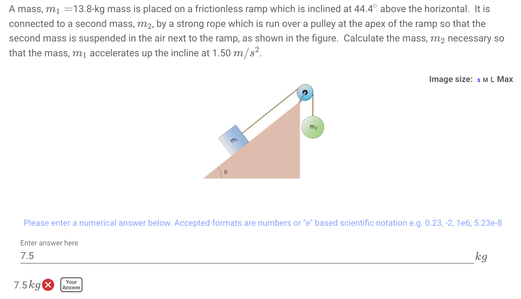 Solved A mass, m1=13.8-kg ﻿mass is placed on a frictionless | Chegg.com