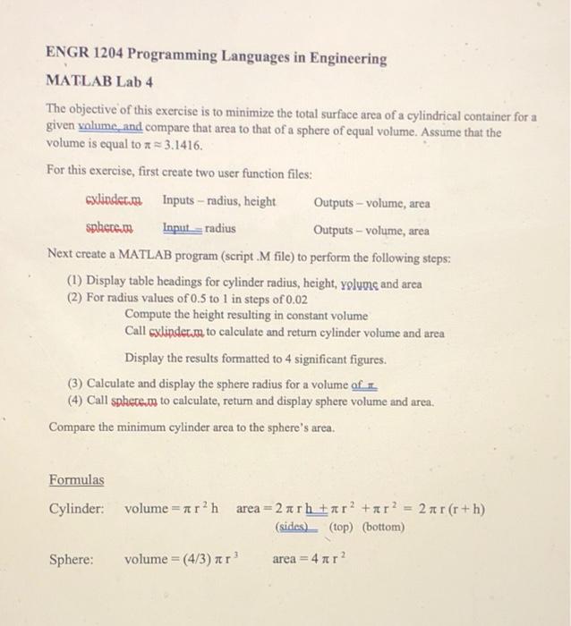 Solved ENGR 1204 Programming Languages in Engineering | Chegg.com