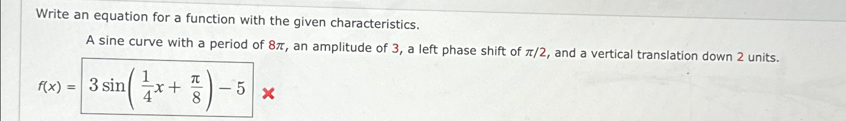 Solved Write an equation for a function with the given | Chegg.com