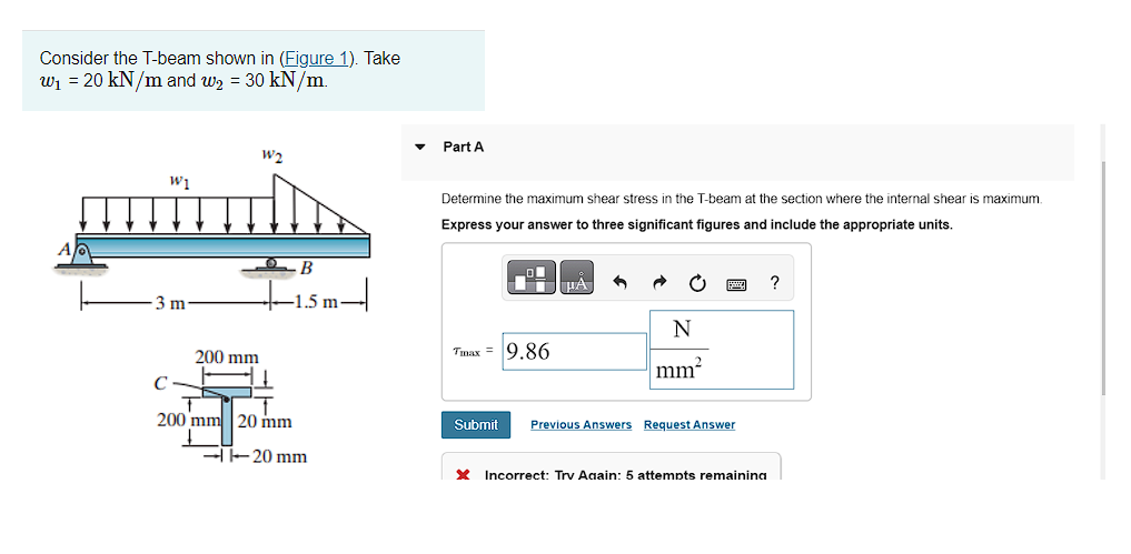 Solved Consider the T-beam shown in (Figure 1). ﻿Take w1= 20 | Chegg.com