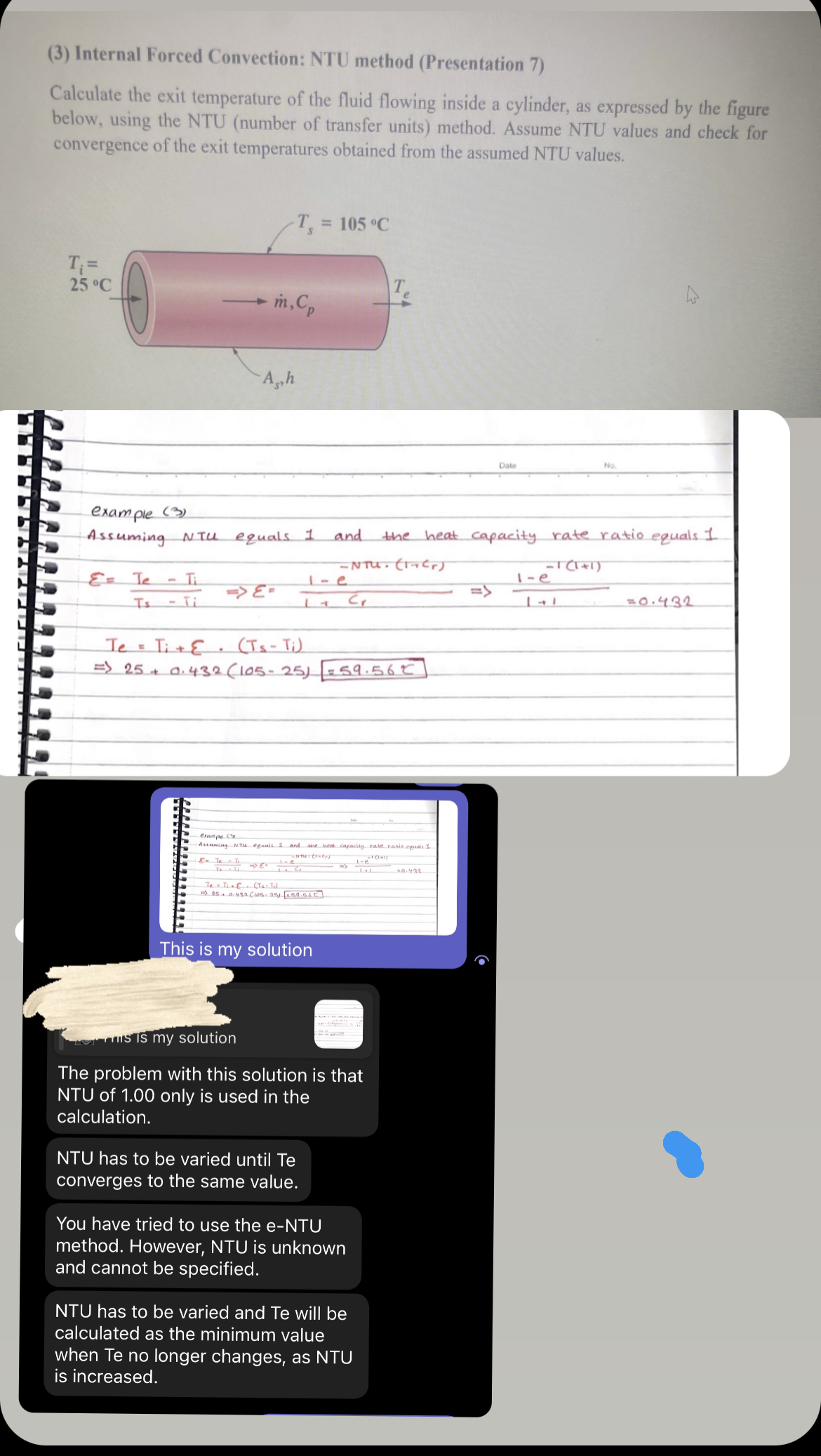 Solved (3) ﻿Internal Forced Convection: NTU method | Chegg.com