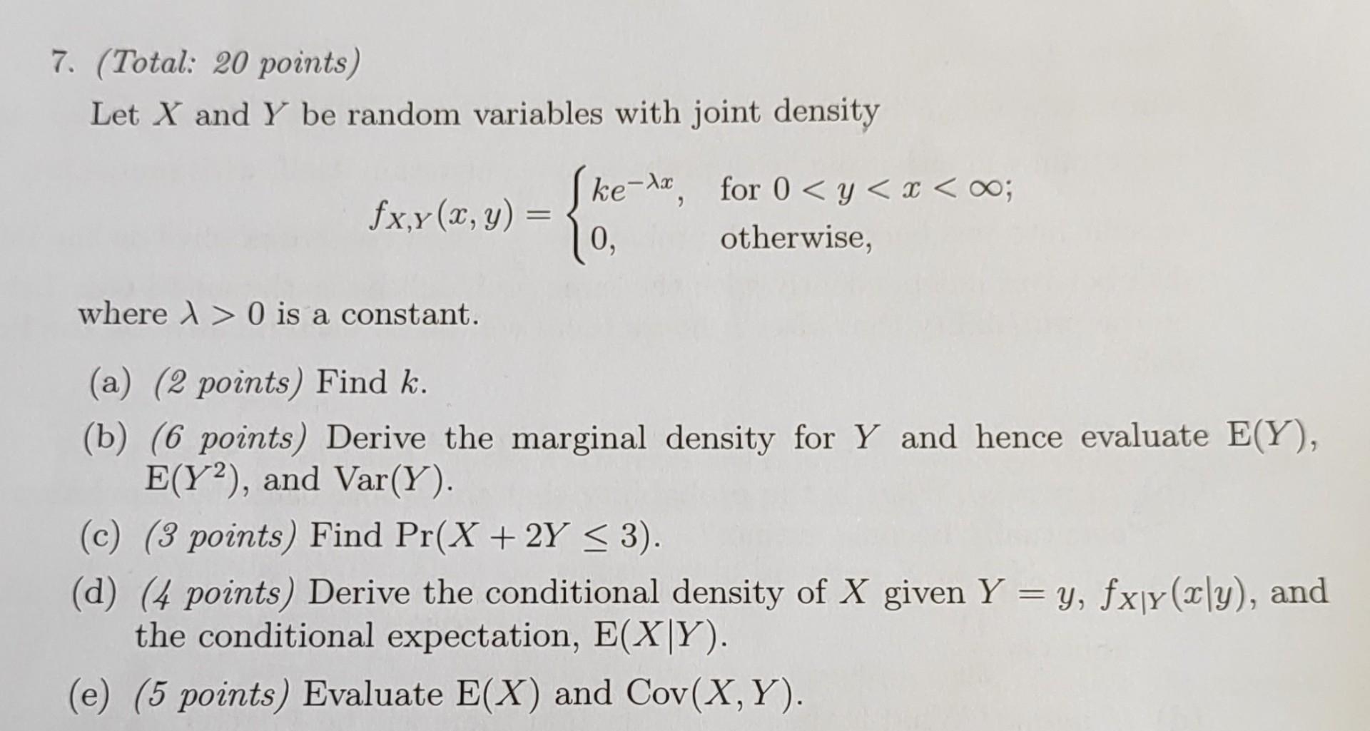 Solved 7. (Total: 20 points) Let X and Y be random variables | Chegg.com