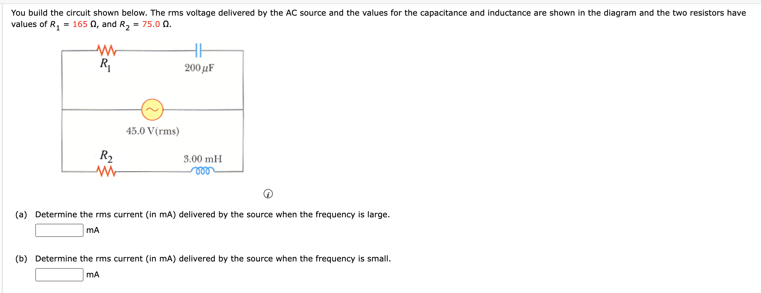 Solved You build the circuit shown below. The rms voltage | Chegg.com