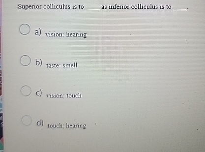 Solved Superior colliculus is toas inferior colliculus is | Chegg.com