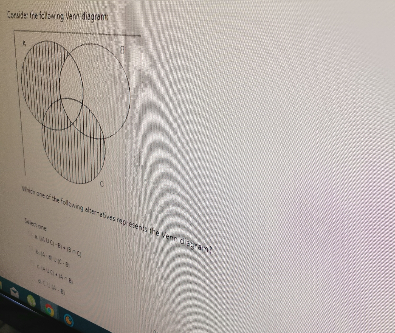 Consider the following Venn diagram: | Chegg.com