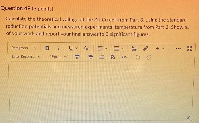 Solved uestion 49 ( 3 points) Calculate the theoretical | Chegg.com