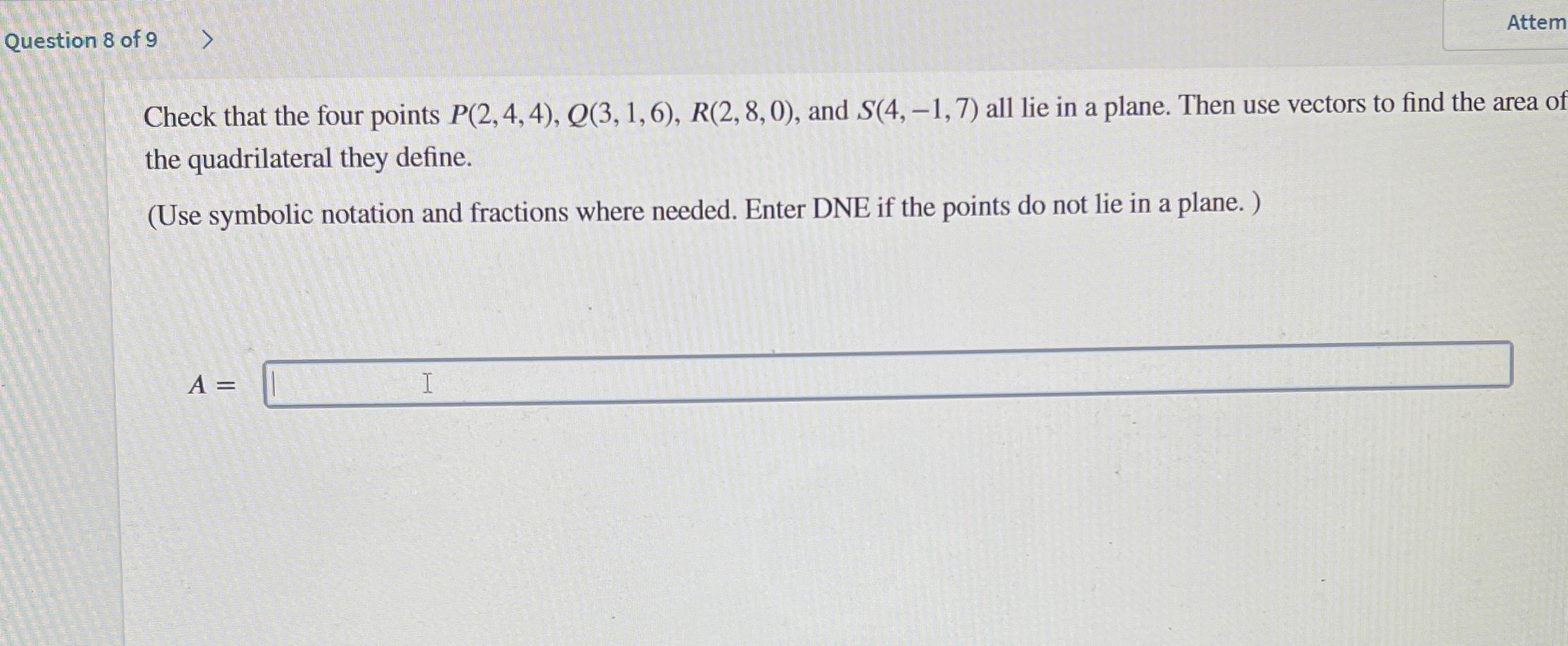 Solved Question 8 ﻿of 9AttemCheck that the four points | Chegg.com