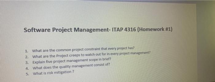 Solved Software Project Management Itap 4316 Homework 1 