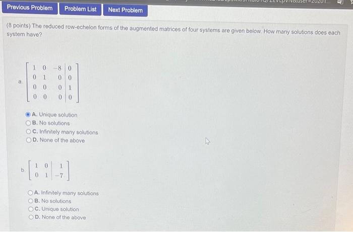 Solved ( 8 points) The reduced row-echelon forms of the | Chegg.com